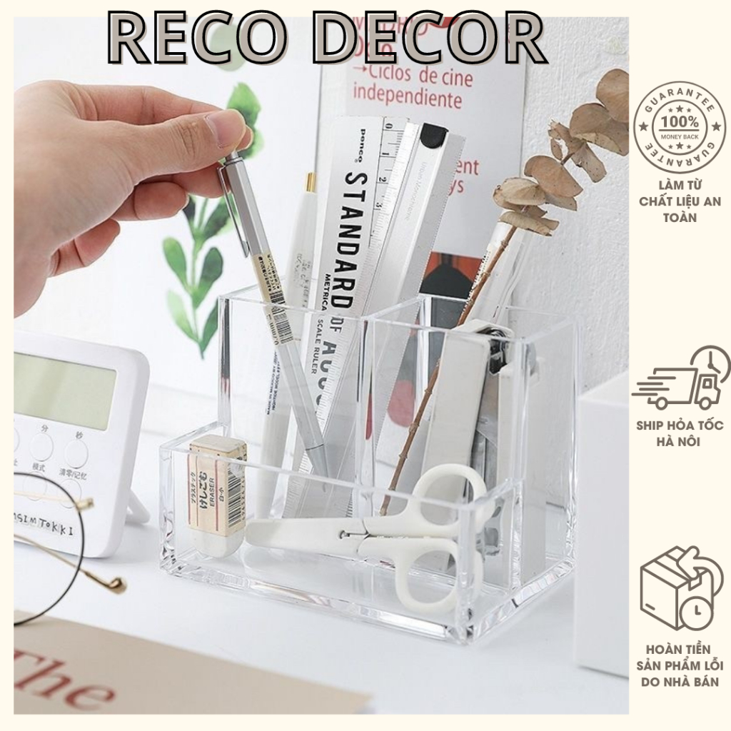 Ống Đựng Bút Trong Suốt Cọ Trang Điểm Decor Bàn Học nhiều ngăn Reco ...