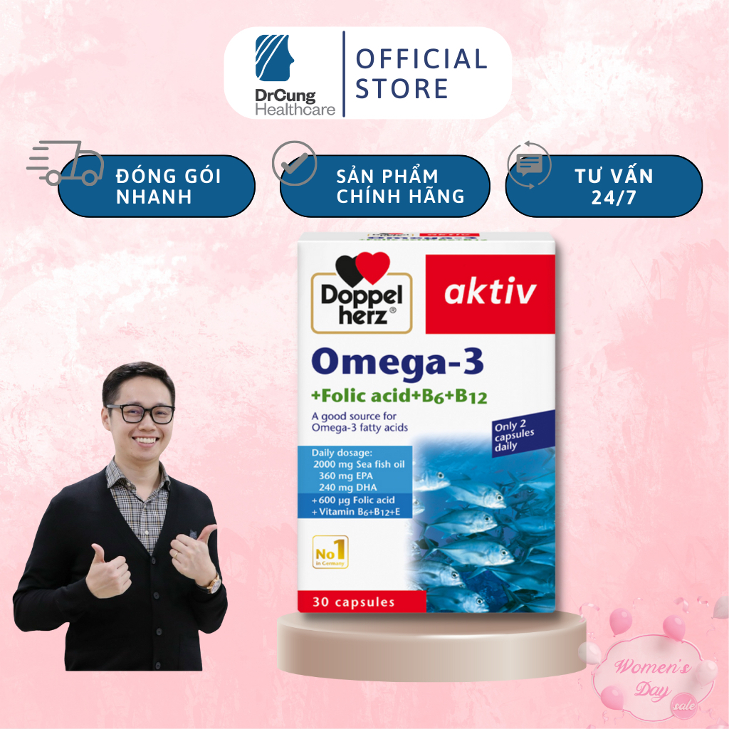 Dầu Cá Omega 3 Doppelherz - Bổ Não, Bổ Mắt, Tăng Cường Thị Lực, Tim Mạch, Acid Folic, B6, B12 ...