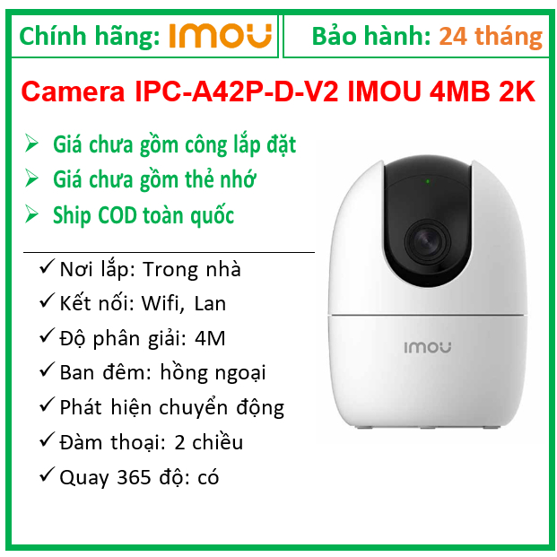 Camera WIFI IMOU A42 | 4M | xoay 360 độ | đàm thoại 2 chiều | Quan sát ...