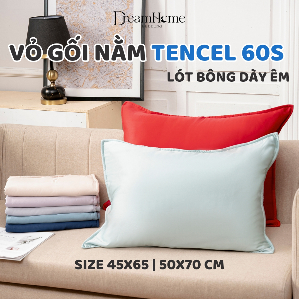 Vỏ Gối Nằm Tencel 50x70 45x65 Lót bông (1 cái) Áo Gối Có Khóa Kéo Trơn ...