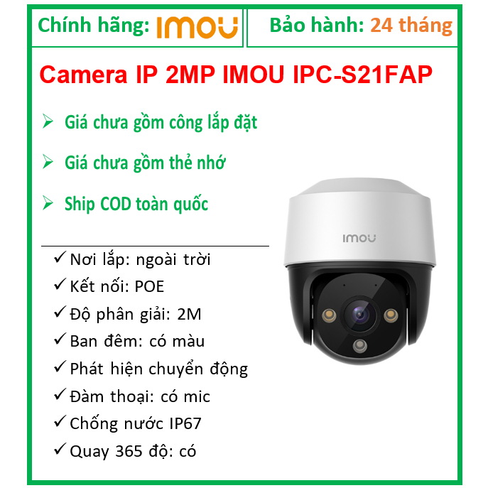 Camera IP 2MP IMOU IPC-S21FAP (có POE, không có nguồn); 24T | Shopee ...