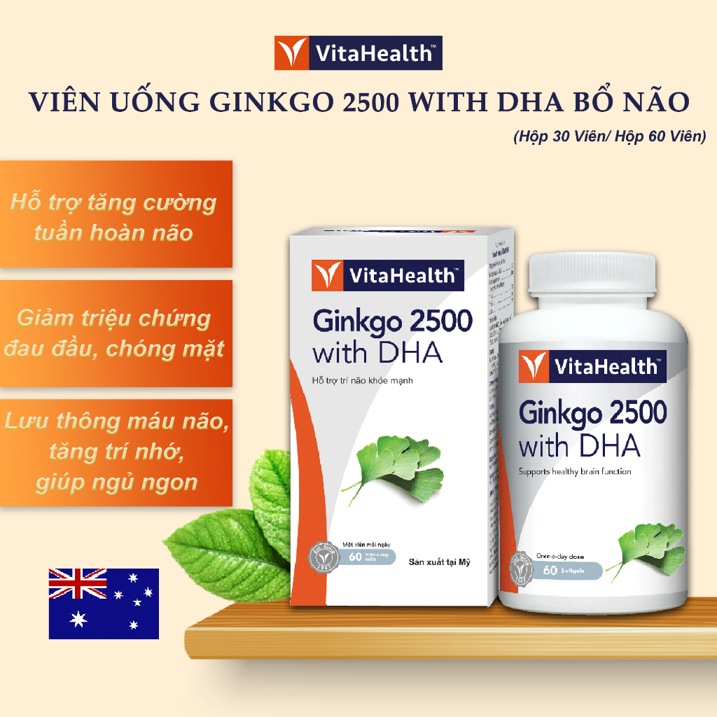 [Date 2027 - CHÍNH HÃNG] Viên Bổ Não VITAHEALTH Ginkgo 2500 With DHA ...