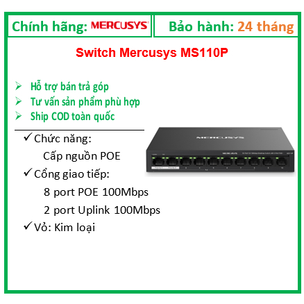 Switch POE 8 Port Mercusys MS110P ms10/100Mbps- ( 8P PoE +2 Uplink ...