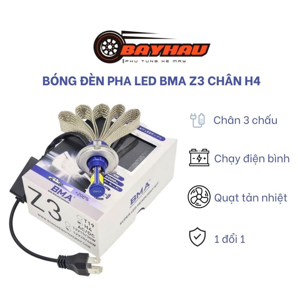 Bóng Đèn Pha Led Xe Máy BMA Z3 Siêu Sáng Có Cánh Tản Nhiệt Chân H4 3 ...