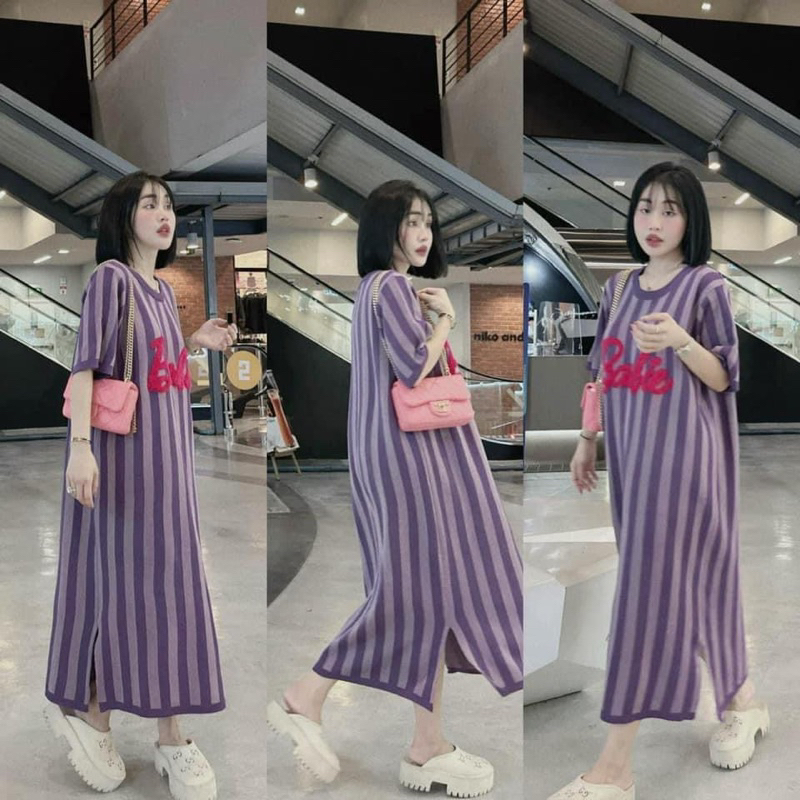 (Min_Closet )Đầm sọc tím chữ Barbie - Mặt cừơi - Hoa Xanh của ViVi Thái ...