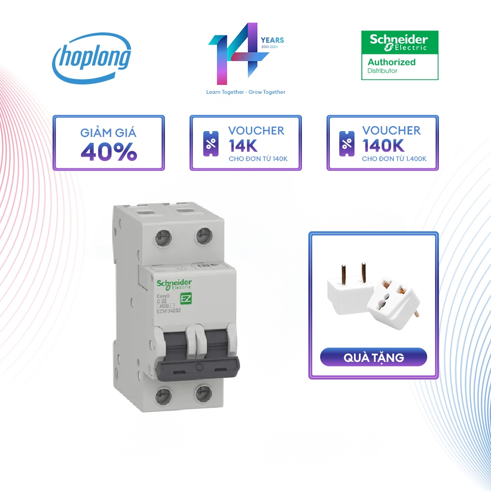 Cầu dao tự động dòng Easy9 Schneider| MCB 2 pha dòng cắt 4.5kA | Aptomat bảo vệ quá tải ...