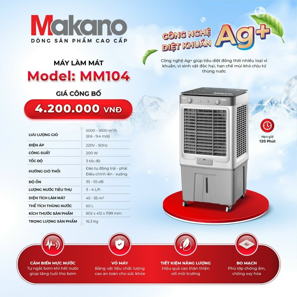 Quạt Điều Hòa Dân Dụng Makano MM104 Công Nghệ Kháng Khuẩn Khử Mùi Tiên ...