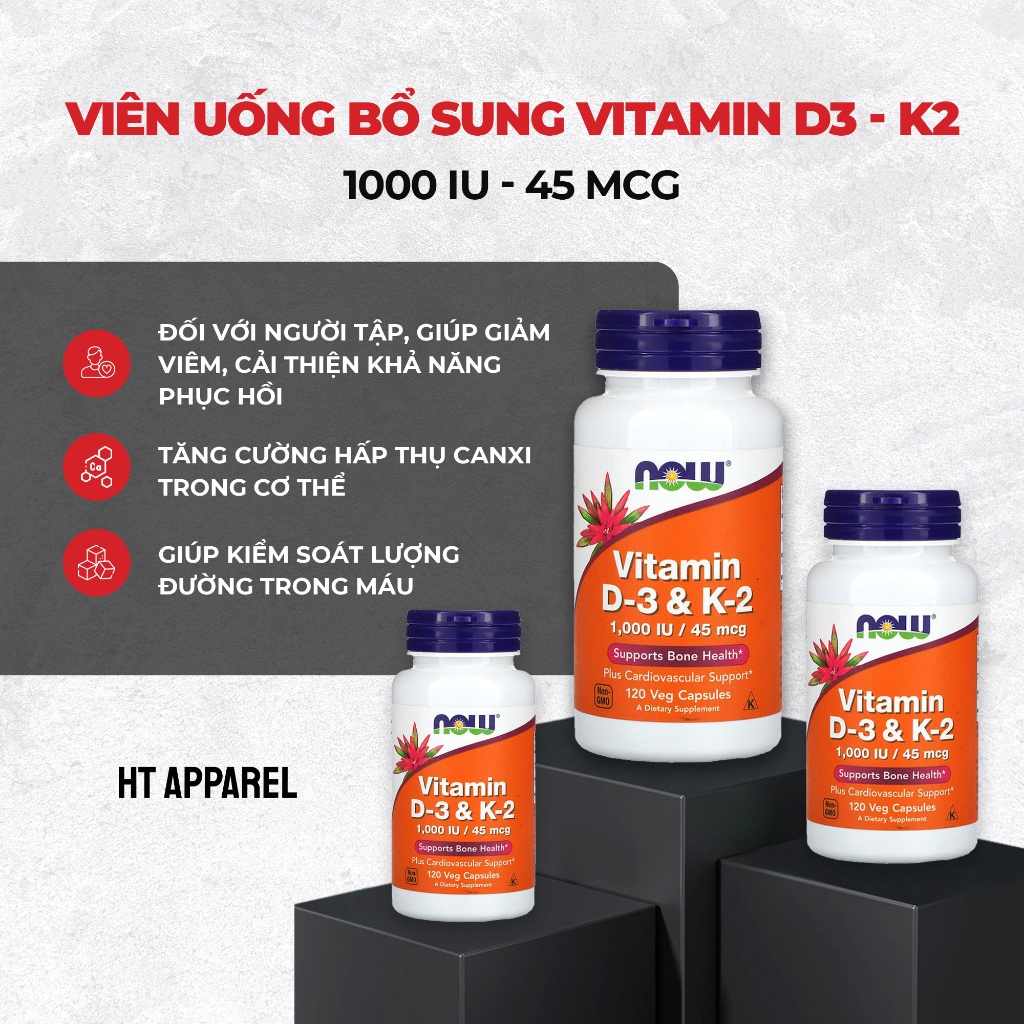 Viên uống bổ sung Vitamin D3 & K2 - NOW Vitamin D3 + K2 1000 IU - HT Apparel | Shopee Việt Nam