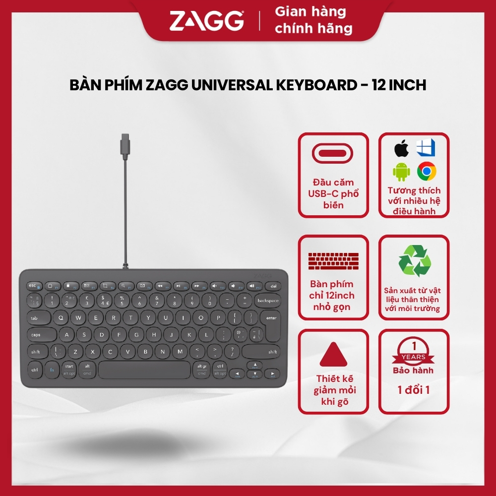 Bàn phím ZAGG Universal Keyboard 12 inch/Mid size/Full size - Bảo hành ...