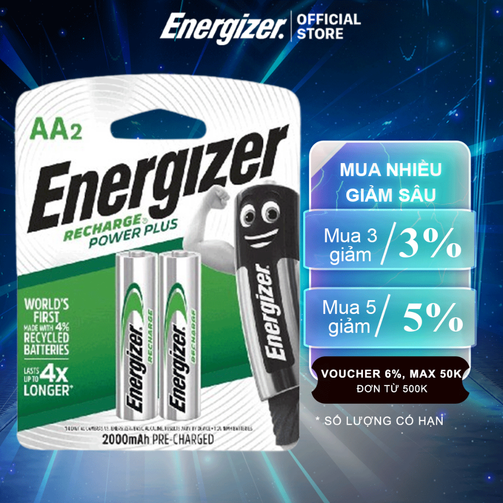 Pin sạc Energizer AA 2000mAh NH15 PP RP2 - vỉ 2 viên - Hàng chính hãng ...