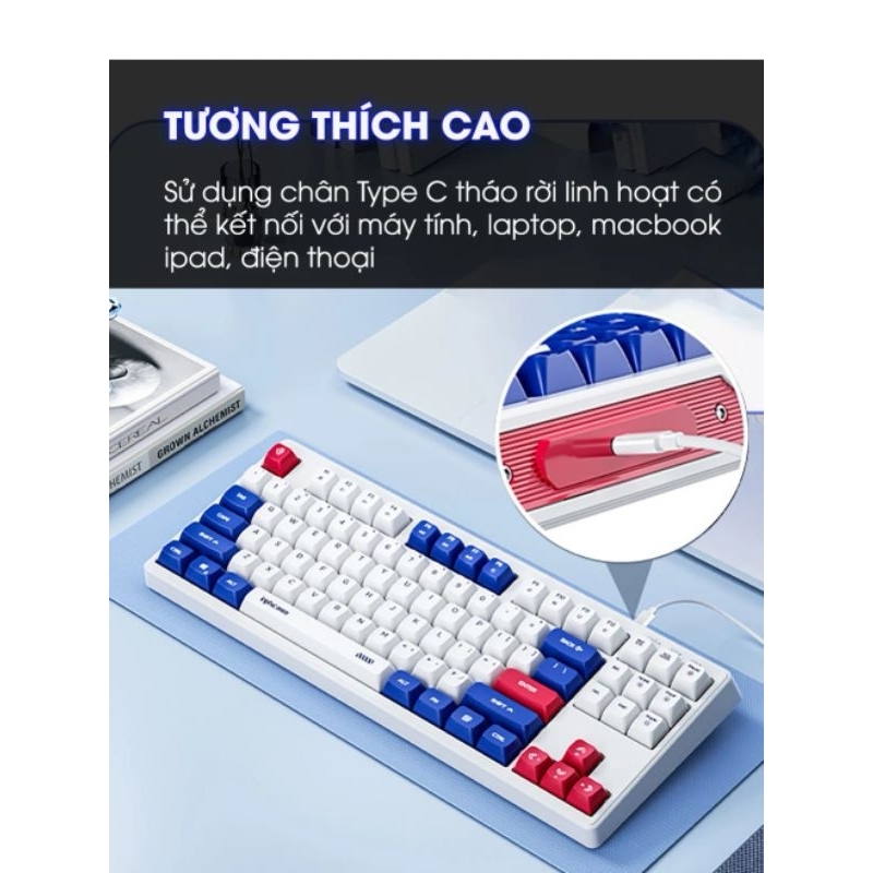 Bàn phím máy tính giả cơ TEKKIN INPHIC K902 Gundam có dây gaming TKL 87 key silent chống ồn type ...