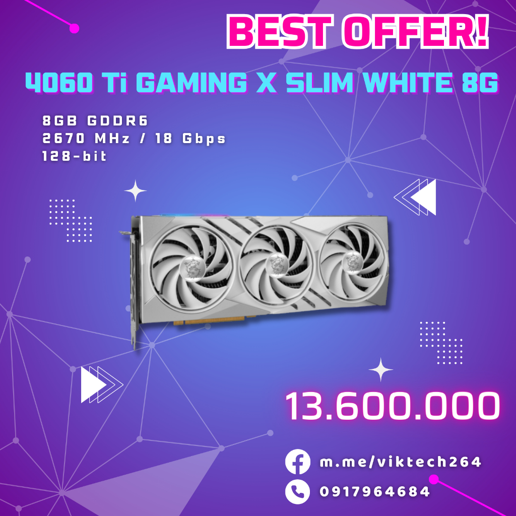 VGA MSI Geforce RTX 4060Ti GAMING X SLIM WHITE 8G | Shopee Việt Nam