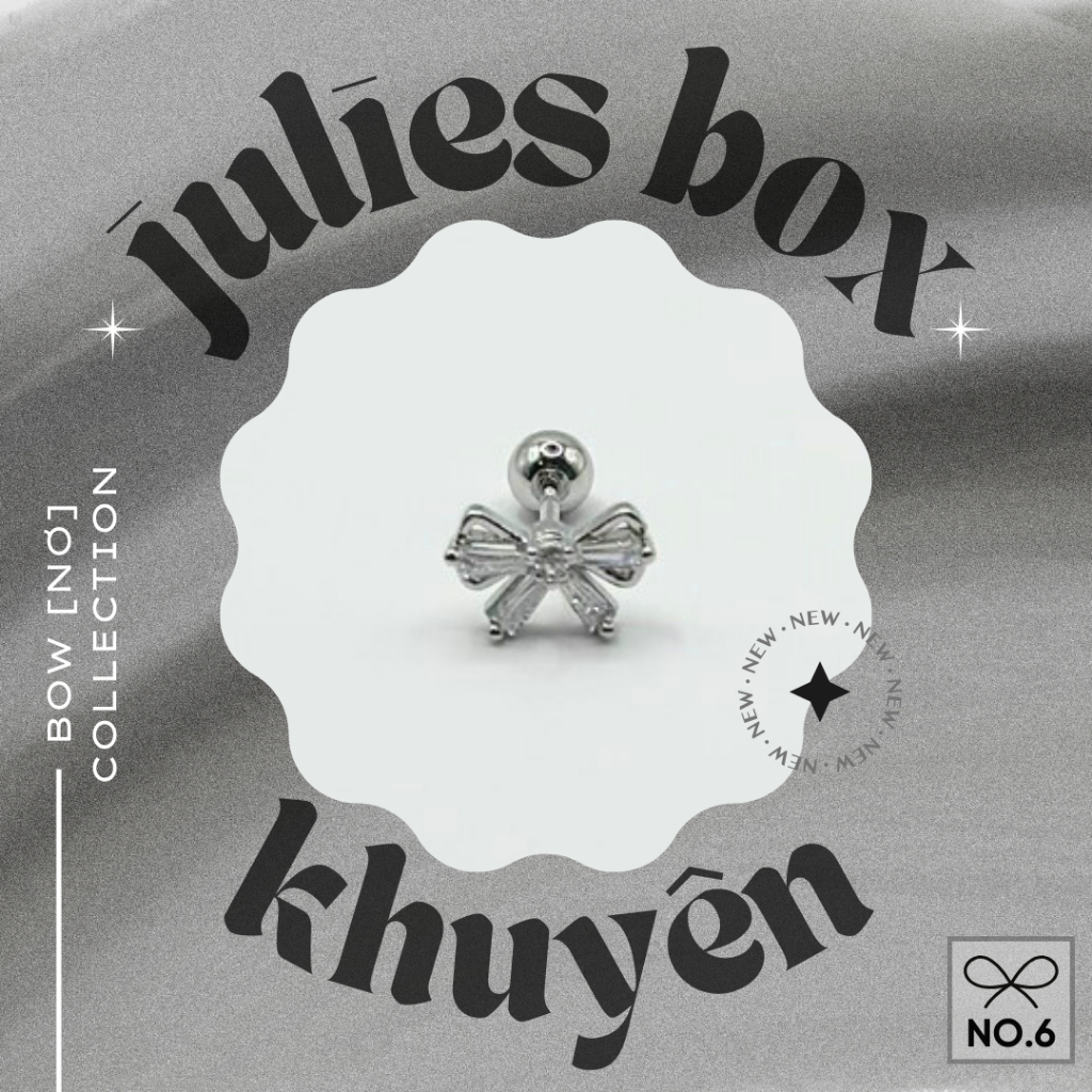 [1 Chiếc] [BẤM] Khuyên Tai Nơ Collection No.6 Đính Đá Màu Bạc Không Gỉ ...