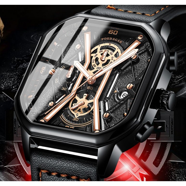 Đồng hồ nam chống nước POEDAGAR P922 cao cấp bền bỉ dây da thời trang ...