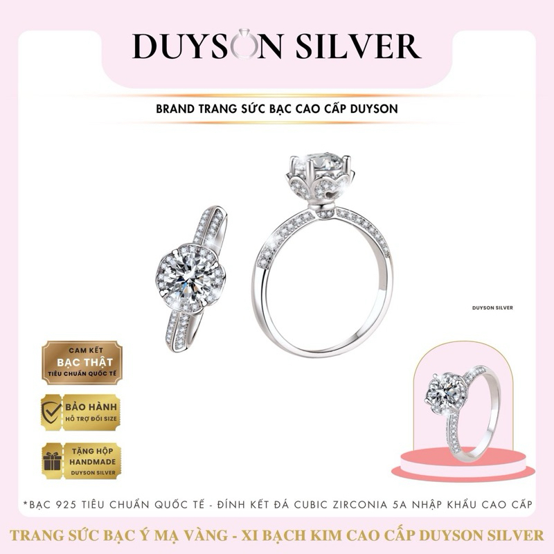 Nhẫn bạc Ý 925 mạ vàng trắng nữ đính đá ổ hoa hồng đính kết đá CZ 5A ...