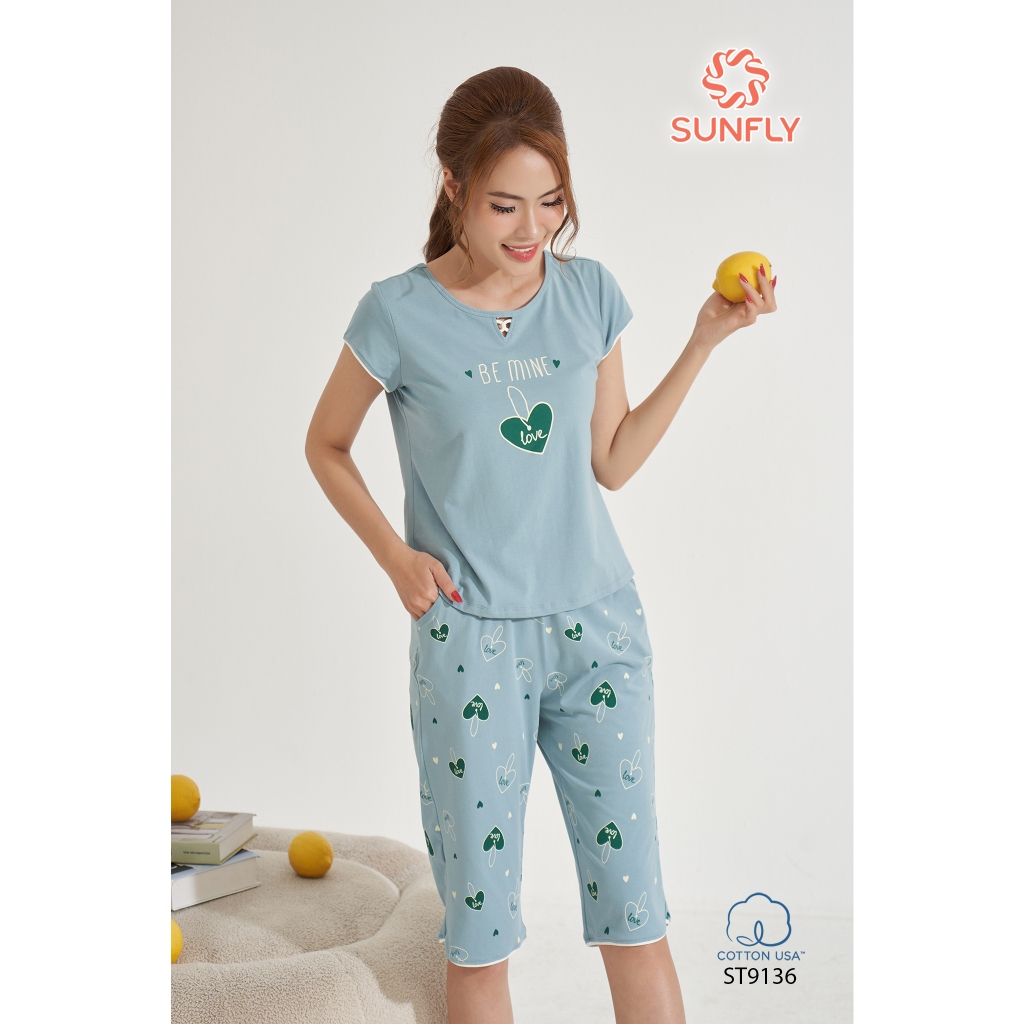 Sunfly bộ mặc nhà nữ cotton áo cộc quần lửng ST9136 (Chính hãng - có ...