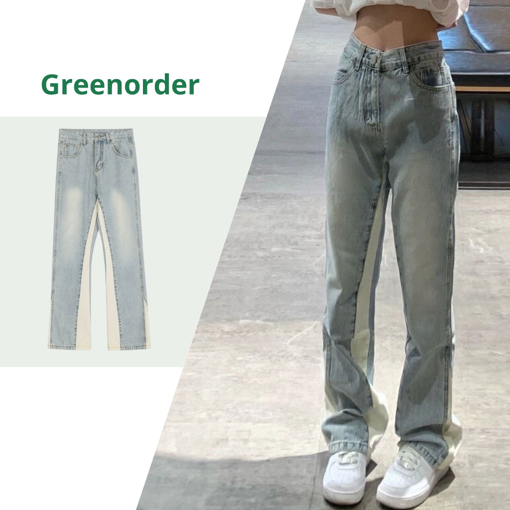 Quần jean unisex form rộng ống loe nhẹ phối màu trung tính Greenorder ...