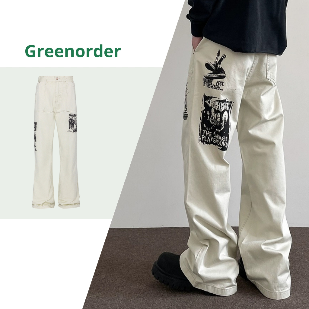 [Hàng có sẵn] Quần jean denim unisex ống rộng retro ban nhạc Punk ...