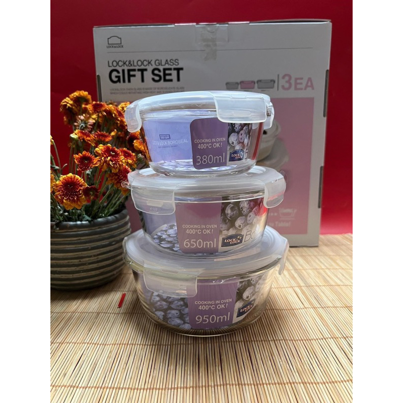 Bộ 3 hộp thủy tinh tròn Lock&Lock đựng thực phẩm 950ml, 650ml, và 380ml( có hộp) | Shopee Việt Nam