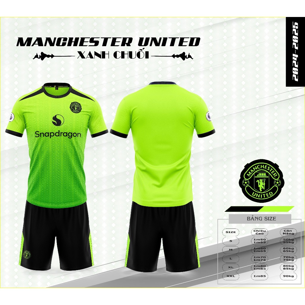 Bộ quần áo bóng đá MU xanh chuối (snapdragon) mới SV24/25 | Shopee Việt Nam