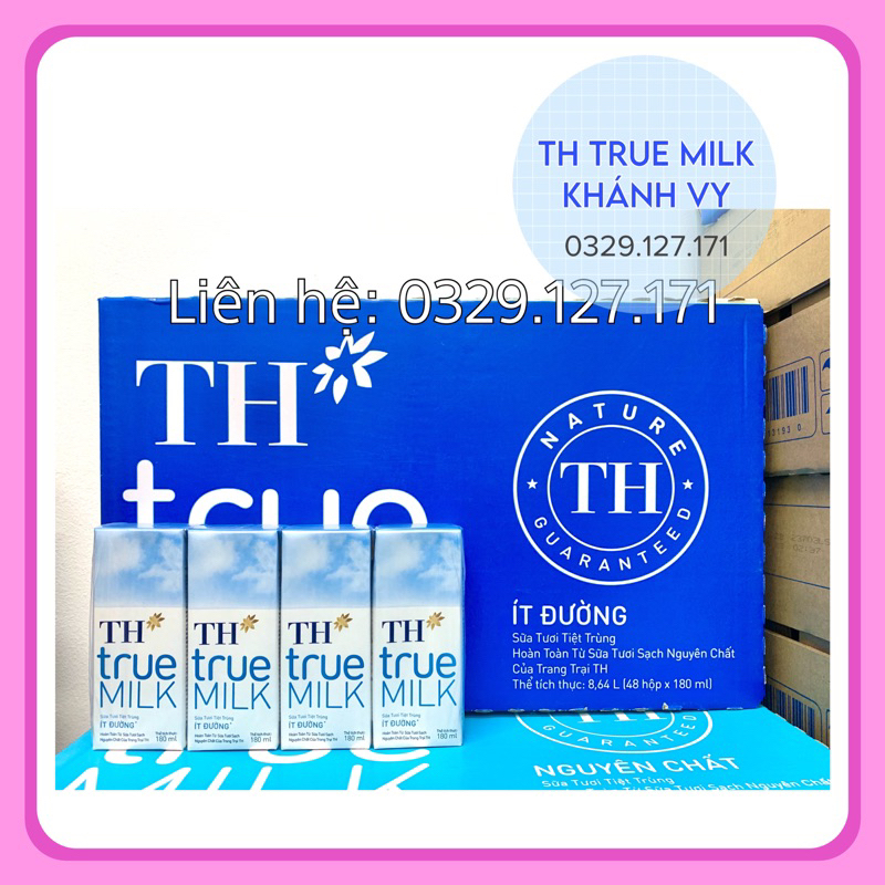 Thùng 48 hộp sữa TH True Milk 180ml (không đường, ít đường, có đường ...