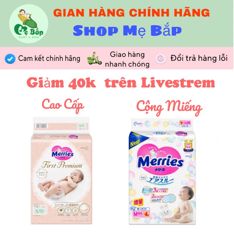 Bỉm Merries cộng miếng , cao cấp First premium dán/ quần nội địa NB96 ...