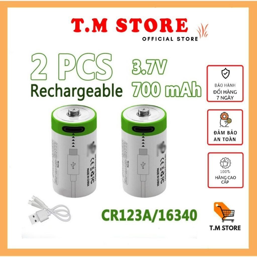 [Tặng Kèm Sạc Type C] Bộ 2 Pin CR123A CR17345 CR16340 16340 Lithium cho ...