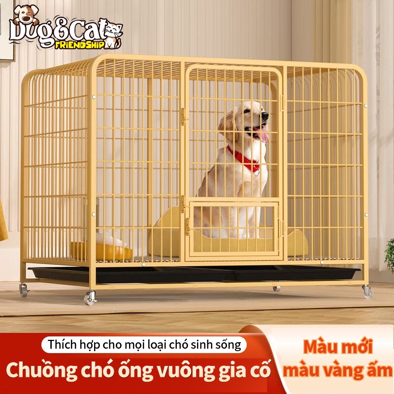 🐕Dog&Cat PET HOME🏠Chuồng chó nan ống cao cấp Vàng có bánh xe dễ di ...