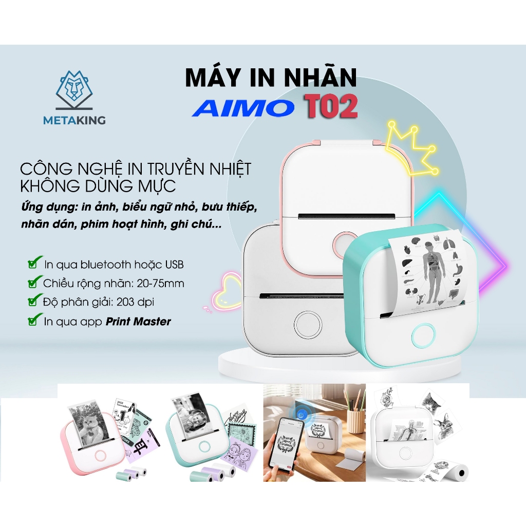 Máy In Nhiệt Nhỏ Gọn, Dễ Thương Aimo T02 - In hình ảnh, ghi chú học tập ...