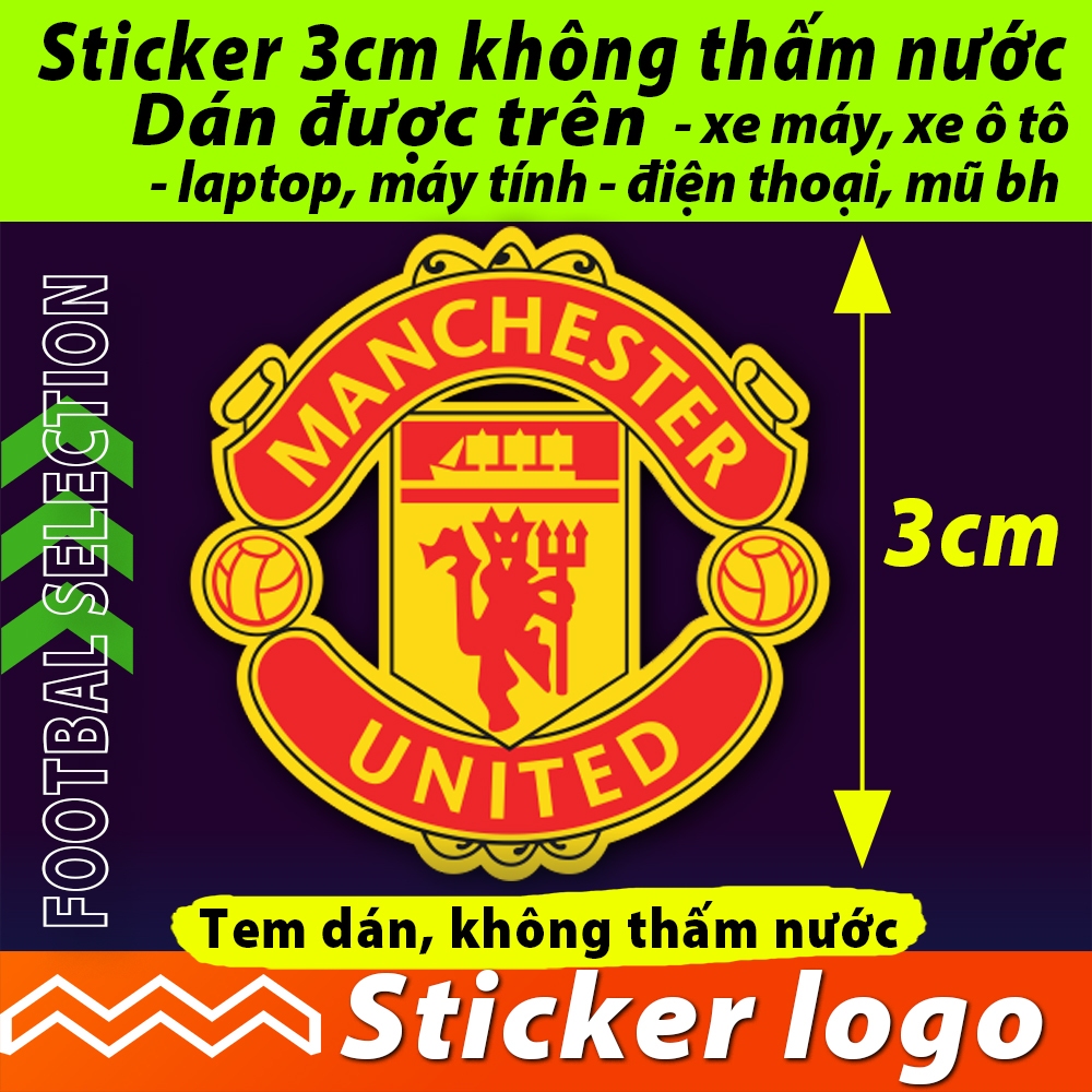 Tem dán Sticker không thấm nước nhãn logo MU Manchester United Mẫu 2 ...