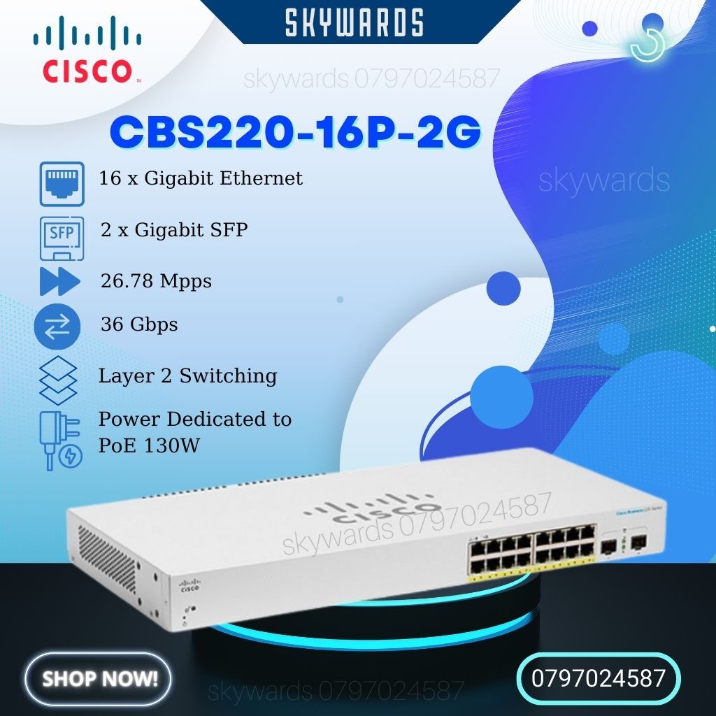 Switch chia mạng Cisco Business 16 Ports GE + 2 Ports PoE 130W CBS220 ...