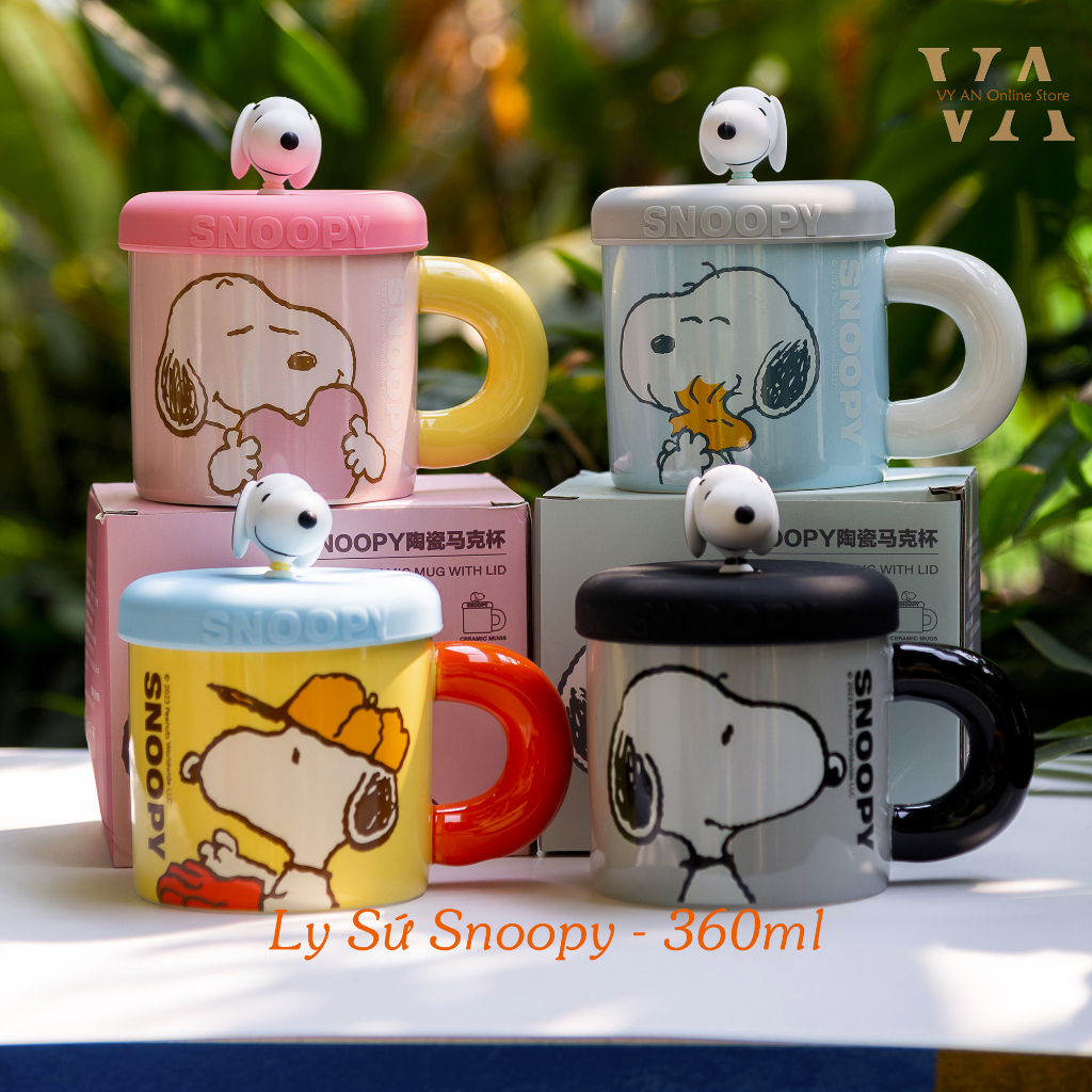 Ly Sứ Cốc Sứ chó SNOOPY 4 màu dễ thương 360ml kèm nắp Silicone, Hình ...