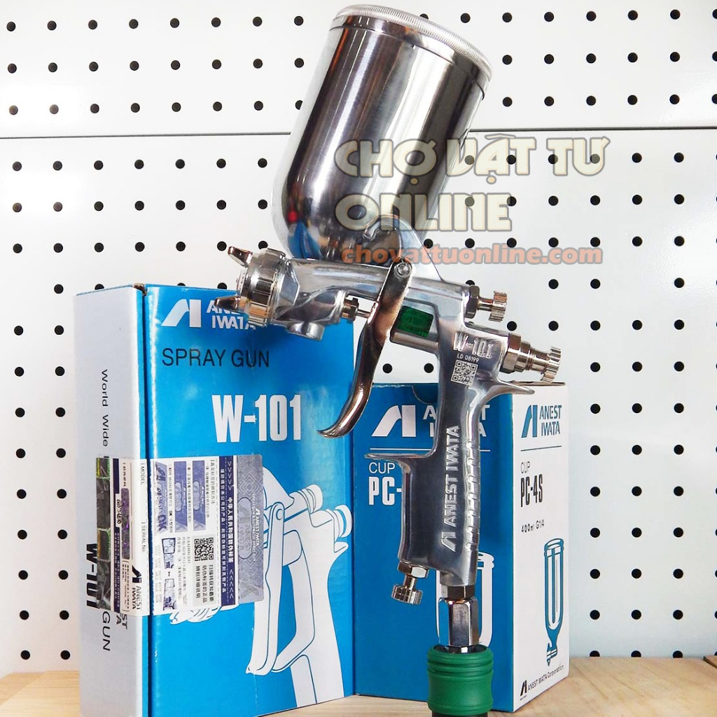 Súng phun sơn Iwata W101 chuyên phun sơn xe máy, Nắp chụp béc H4 8 lỗ xé sơn, béc phun 1.3mm ...