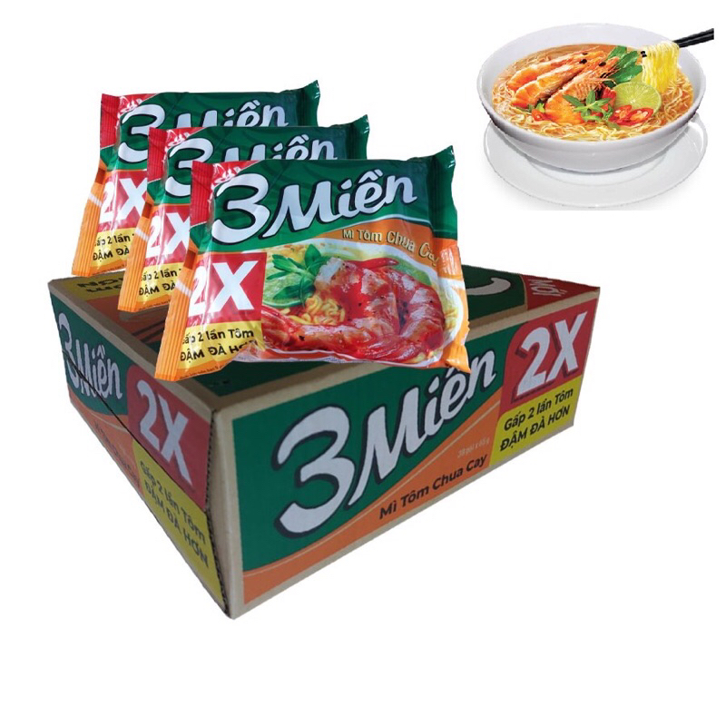 Thùng mì tôm Ba Miền chua cay 30 gói x 65gr | Shopee Việt Nam