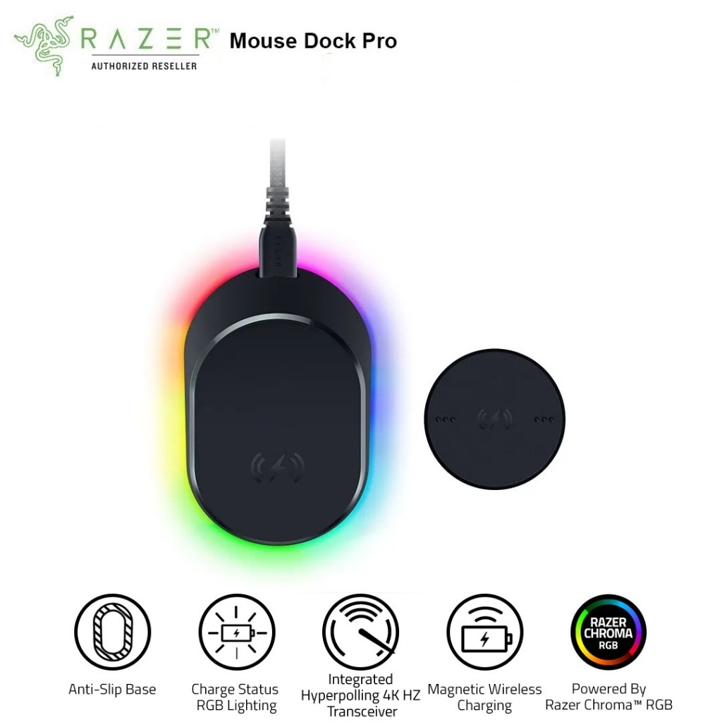Bộ sản phẩm đế sạc Razer Mouse Dock Pro-Razer Wireless Charging Puck ...