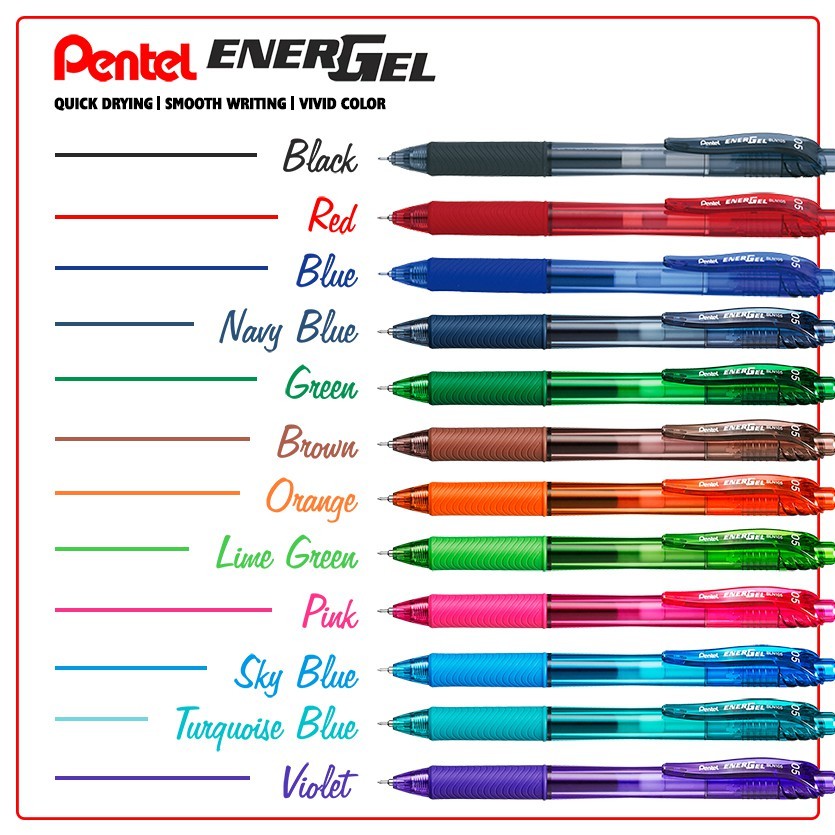 Bút Gel Ngòi 0.5mm Pentel ENERGEL Màu Cơ Bản Siêu Nhanh Khô Luyện Chữ Handwriting | Shopee Việt Nam