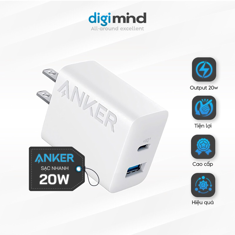 Củ sạc nhanh ANKER A2348 20W 2 Cổng Type C và USB A Hỗ Trợ PD QC 3.0 ...