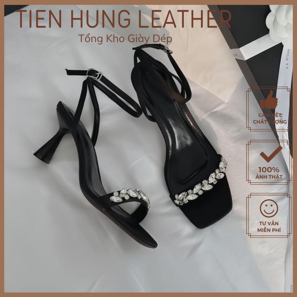Giày sandal cao gót nữ quai mảnh đính đá gót nhọn mũi vuông TH1017 ...
