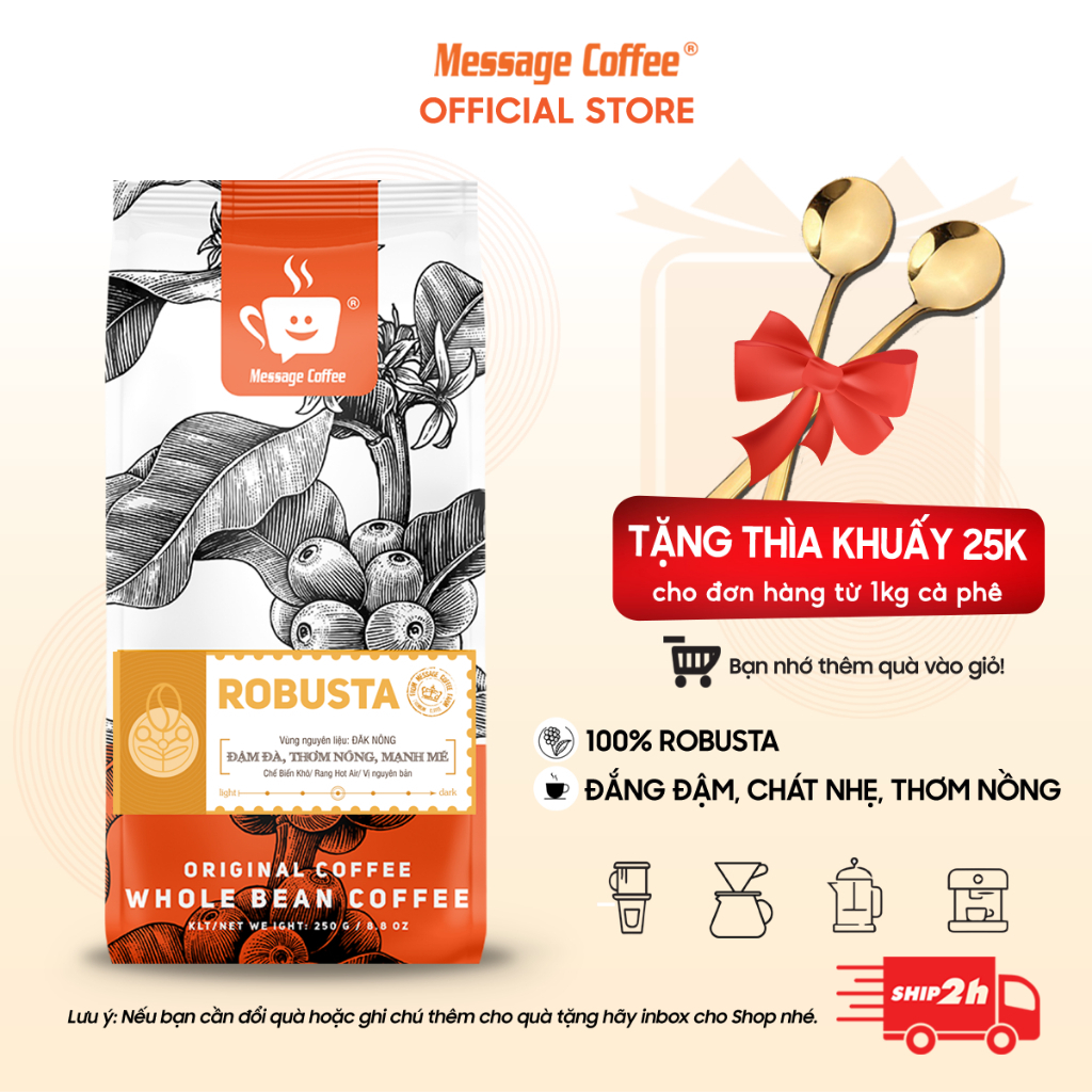 Cà phê Robusta nguyên chất rang mộc 100% vị truyền thống đậm đà thơm ...