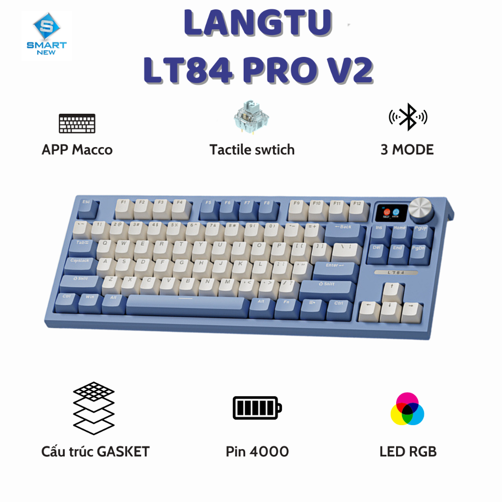 Bàn Phím Cơ Không dây LANGTU LT84 PRO - Màn Hình Led, Núm Tùy Chỉnh ...