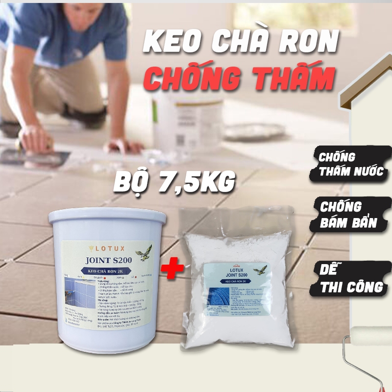 Keo chà ron chống thấm 2 thành phần JONT S200 khối lượng 7,5kg, keo chà ron cho nhà vệ sinh, nhà ...