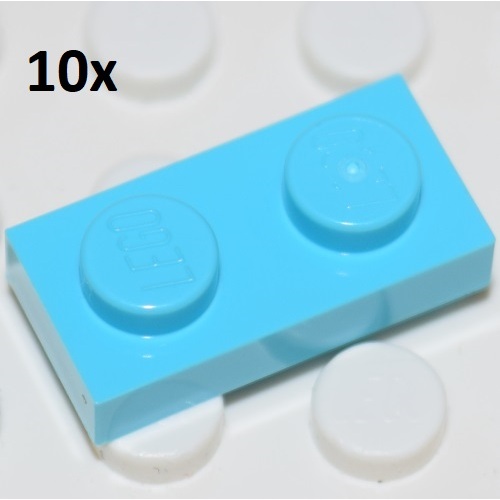 Lot 10x New Genuine LEGO Medium Azure Plate 1 x 2 ID 6097419 3023 (10 ...