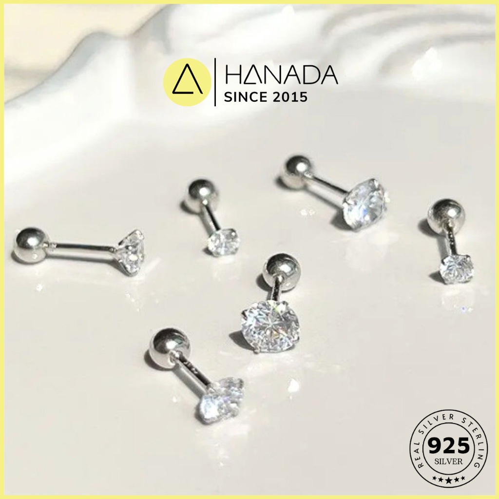 Bông Tai Bạc 925 Hanada Mang 2 Đầu Đá/Bi Tròn Chui Vặn Đeo Nam Nữ 0801 E6 | Shopee Việt Nam