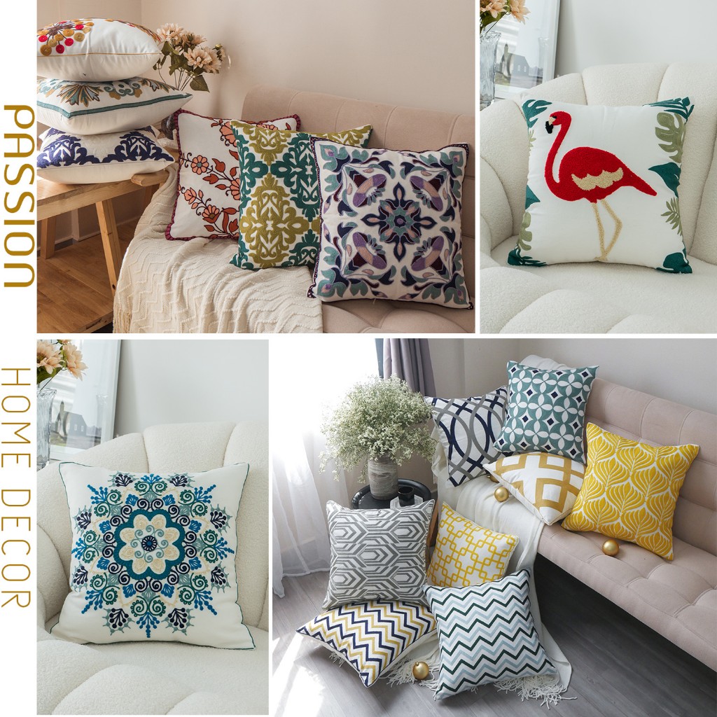 Vỏ Gối Tựa Lưng Linen Cao Cấp Thêu Hoa Văn Hình Học Dệt Nổi Phong Cách ...