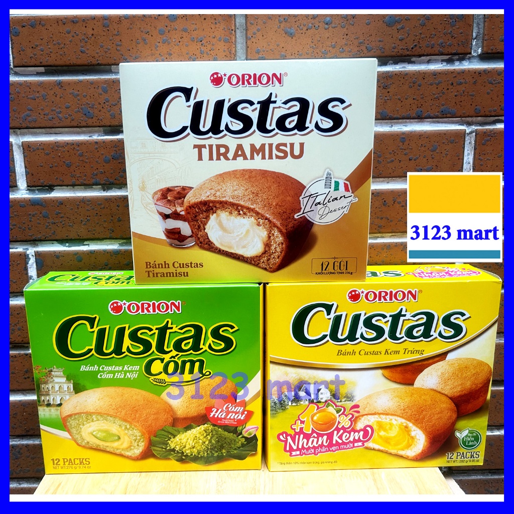 (Sản xuất 04/2025) Bánh CUSTAS Nhân kem trứng/ cốm, hộp lớn 12 cái ...