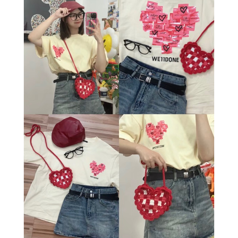 Túi hình trái tim caro len móc handmade | Shopee Việt Nam