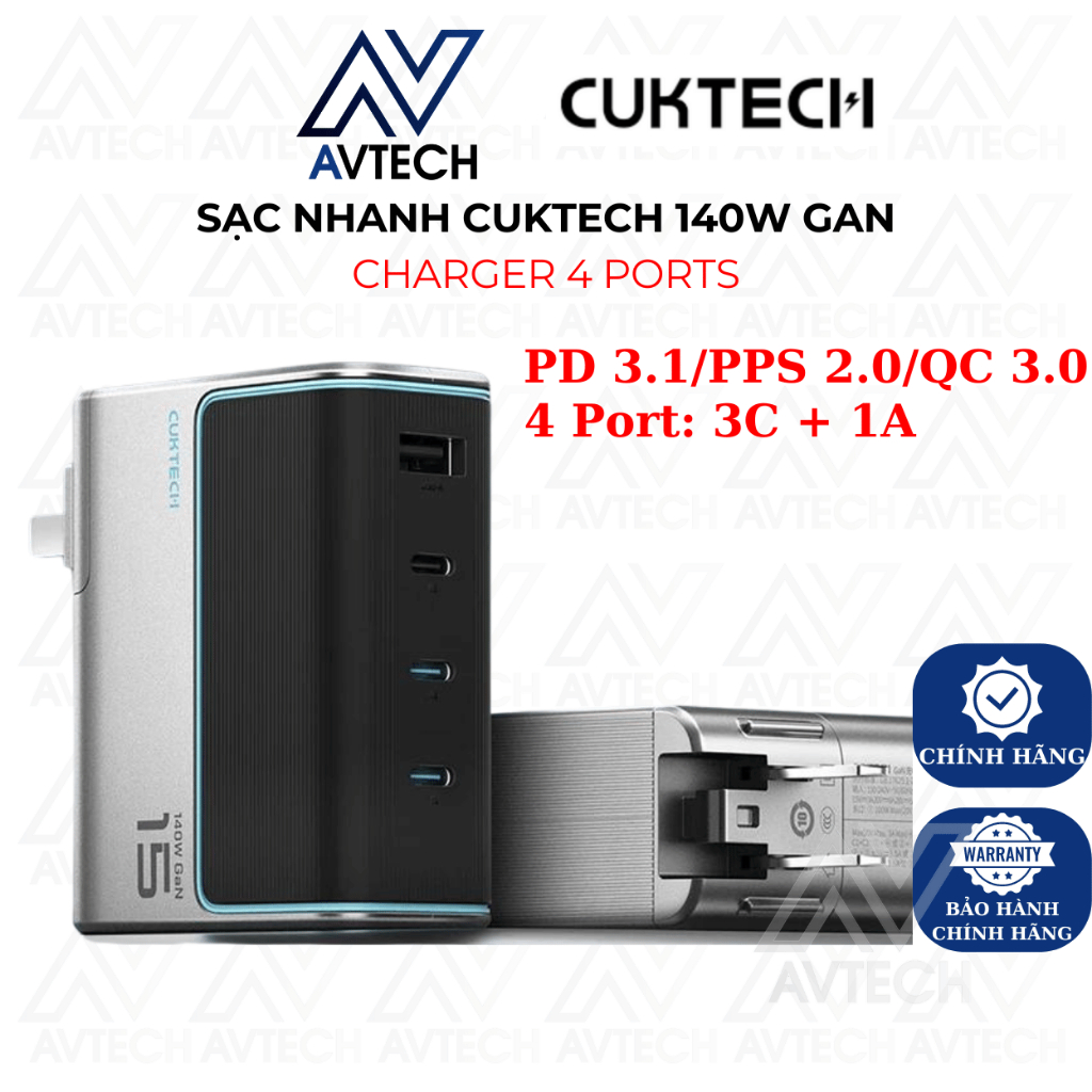 Củ Sạc Nhanh Cuktech 140w 4 Cổng (3C+1A) Mi turbro 120W PD3.1/PPS2.0/QC ...