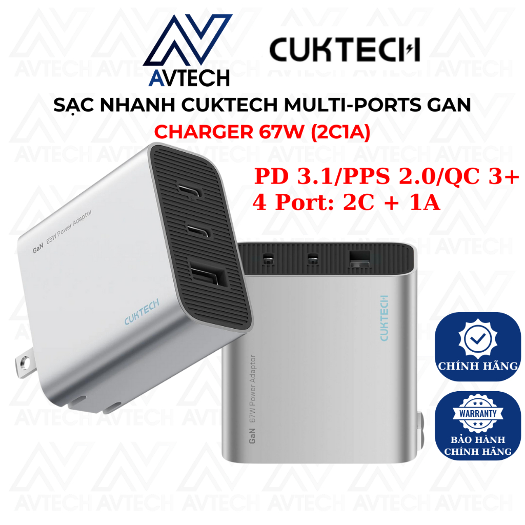 Củ Sạc Nhanh Cuktech 67w 65w 3 Cổng 2C+1A GAN PD/PPS/QC3 - A15C - HÀNG ...