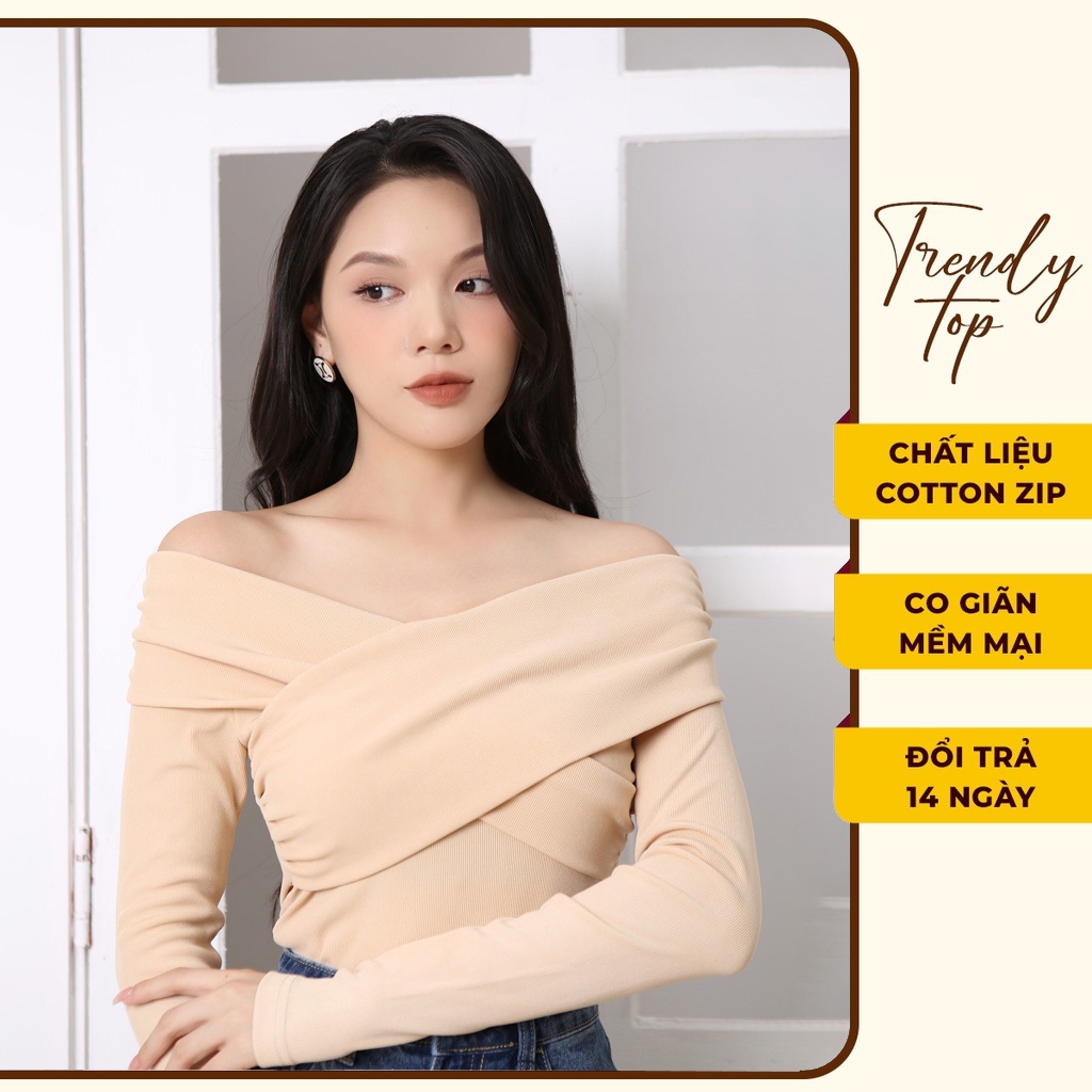 Áo thun kiểu nữ - Áo dài tay cổ chéo sang trọng chất liệu thun gân cao cấp, CTWOMEN | Shopee ...