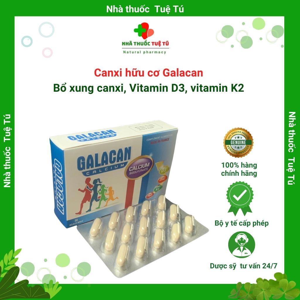 GALACAN Canxi hữu cơ, hỗ trợ bổ sung canxi, vitamin D3, vitamin K3 (hàng chính hãng, nhập khẩu ...